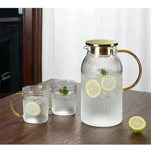 ZYJBM Clear Kettle Vertical Striated Teapot High-capacity Kettle Heat-Resistant Glass Bottle with Cup and Cup Holder