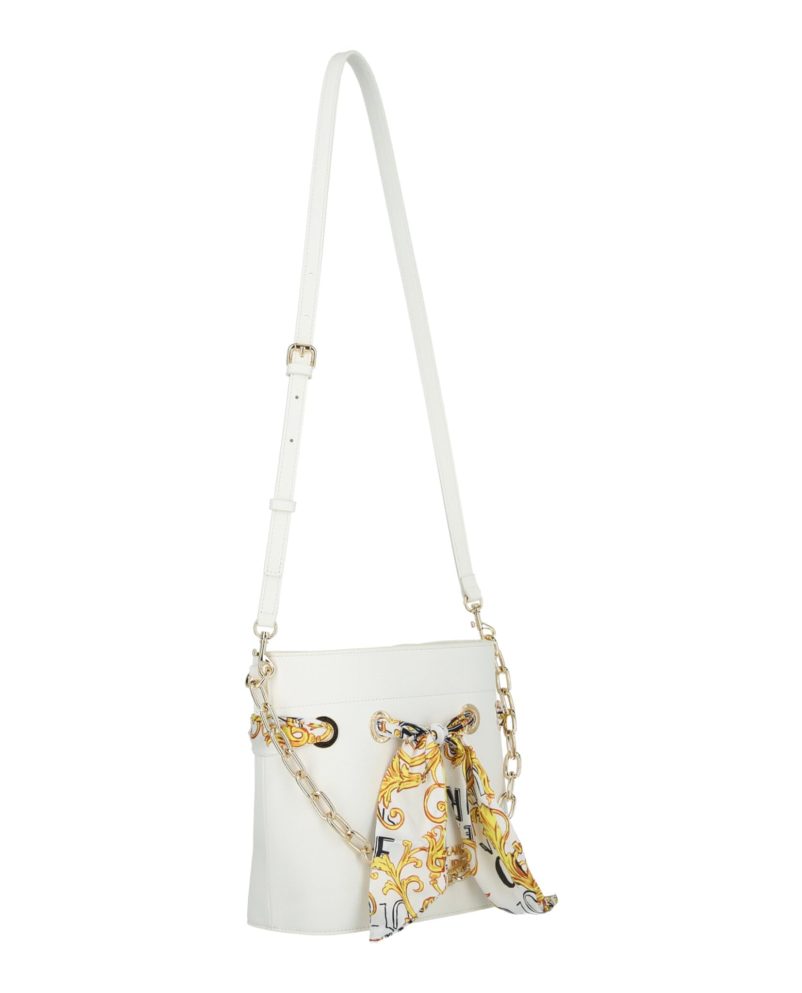 Versace Jeans Couture White Scarf Embellished Medium Bucket Bag for womens