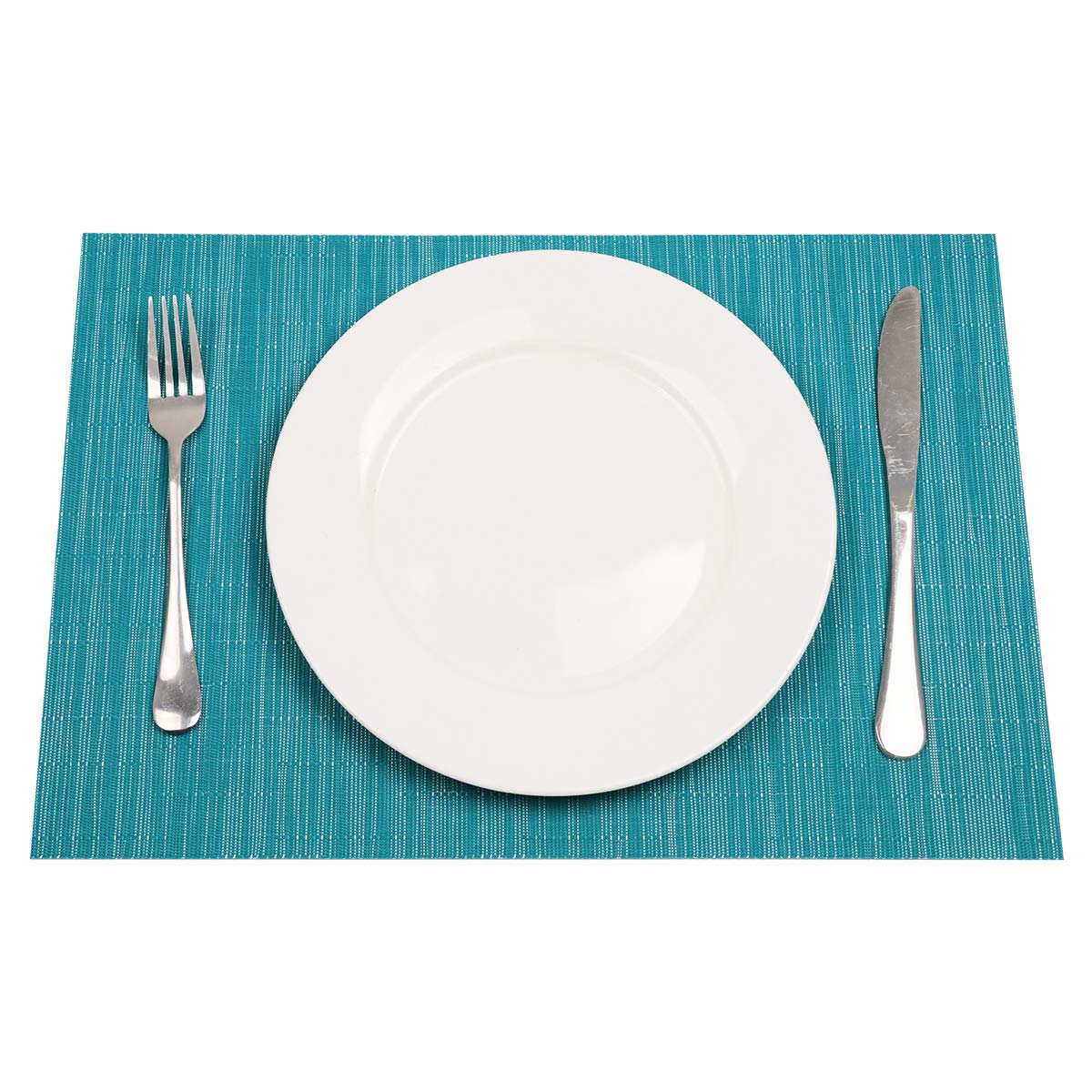 SHACOS Placemats Set of 6 Woven Vinyl Place Mats for Dining Table Wipe Clean Stain Resistant Table Mats (6, Teal Blue)