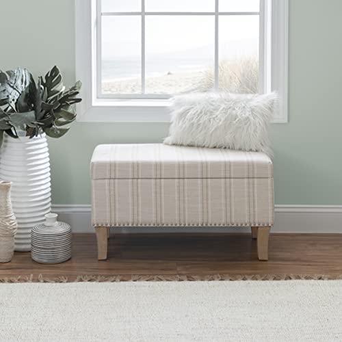 Linon Linen Stripe Upholstered Storage Stephanie Ottoman