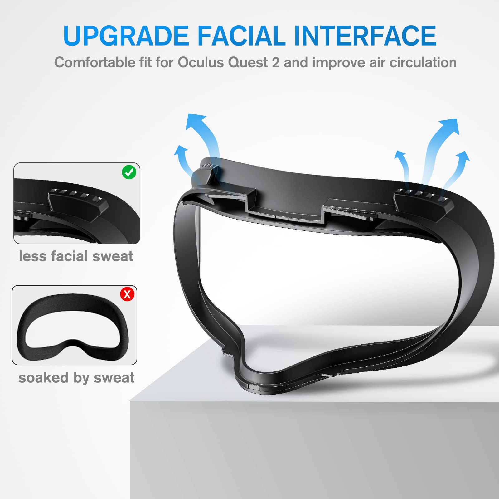 SUPERUS Facial Interface for Oculus/Meta Quest 2 with 2 Customized Face Cushion Foam Pad Replacements, Anti-Light Nose Pad, Lens Protector, and Glasses Spacer Comfort 7-in-1 Accessories Kit (Black)