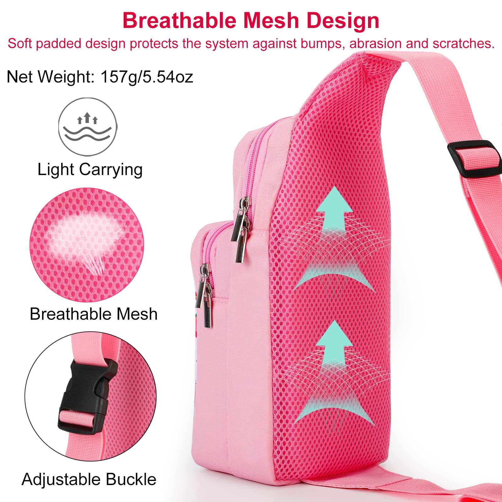 Owngen Cute Travel Bag for Nintendo Switch/ Lite / OLED, Portable Small Pink Strawberry Shoulder Carrying Storage Backpack for NS Consolo, Charging Dock, Joy-Cons, Accessories for Women Grils