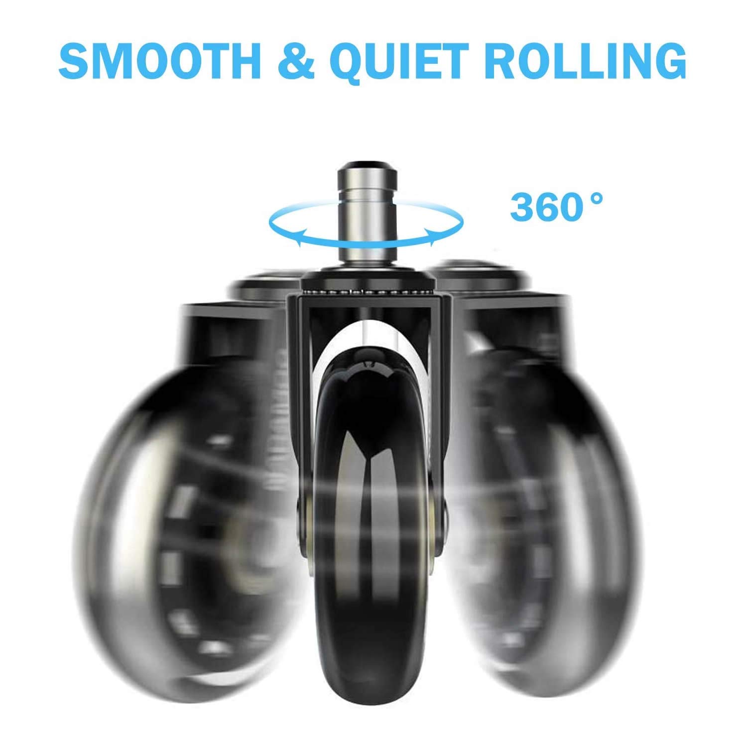 Office Chair Caster Wheels 3" - Heavy Duty Soft PU Rubber Safe for Hardwood Carpet Tile Floors (Set of 5) Generally Applicable to Office Wheels, Replace Chair mats - Universal fit