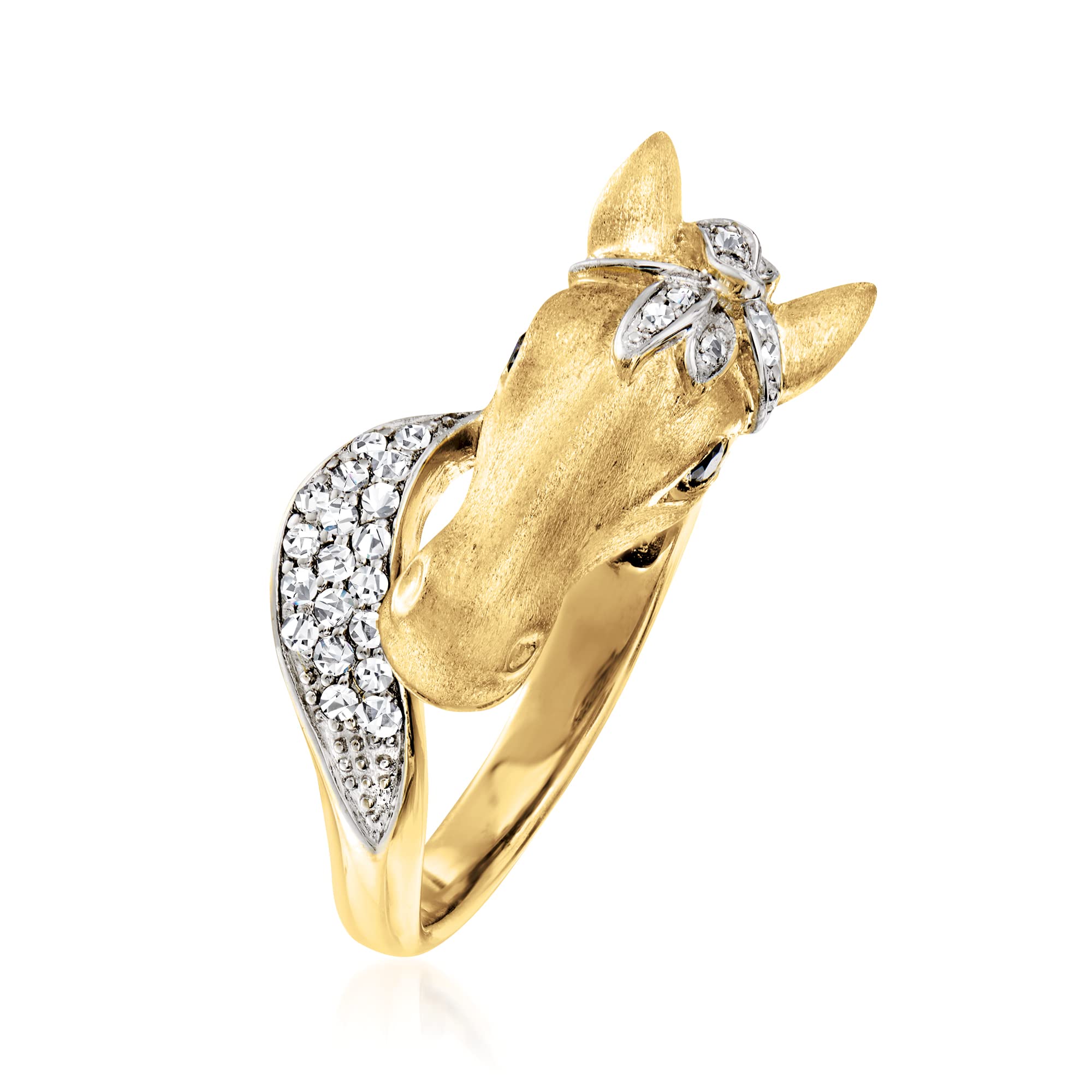 Ross-Simons 0.29 ct. t.w. Diamond Horse Ring With Black Diamond Accents in 18kt Gold Over Sterling. Size 6