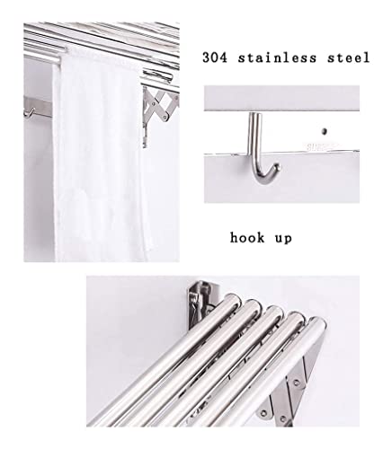 XMCX Foldable Clothes Drying Rack Wall Mounted 5 Rails Dryer Retractable Airer Bathroom Towel Rail Hooks Washing Cloth Line Stainless Steel Extendable Easy Storage (Size : 40cm)