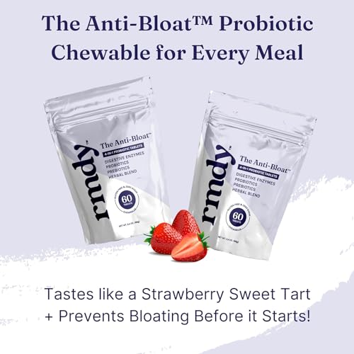 rmdy Constipation & Bloating Relief | Probiotic Targeted Relief from Gas, Diarrhea, & Irregular Bowel Movements | Sugar Free Chewable Tablets