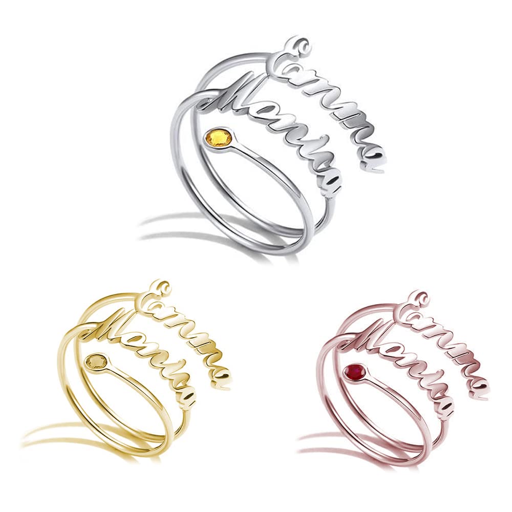 RMREWY 925 Sterling Silver Personalized Name Ring Engraved 2 Names Ring Custom Jewelry Christmas Gifts For Women Mom, Size 5-12