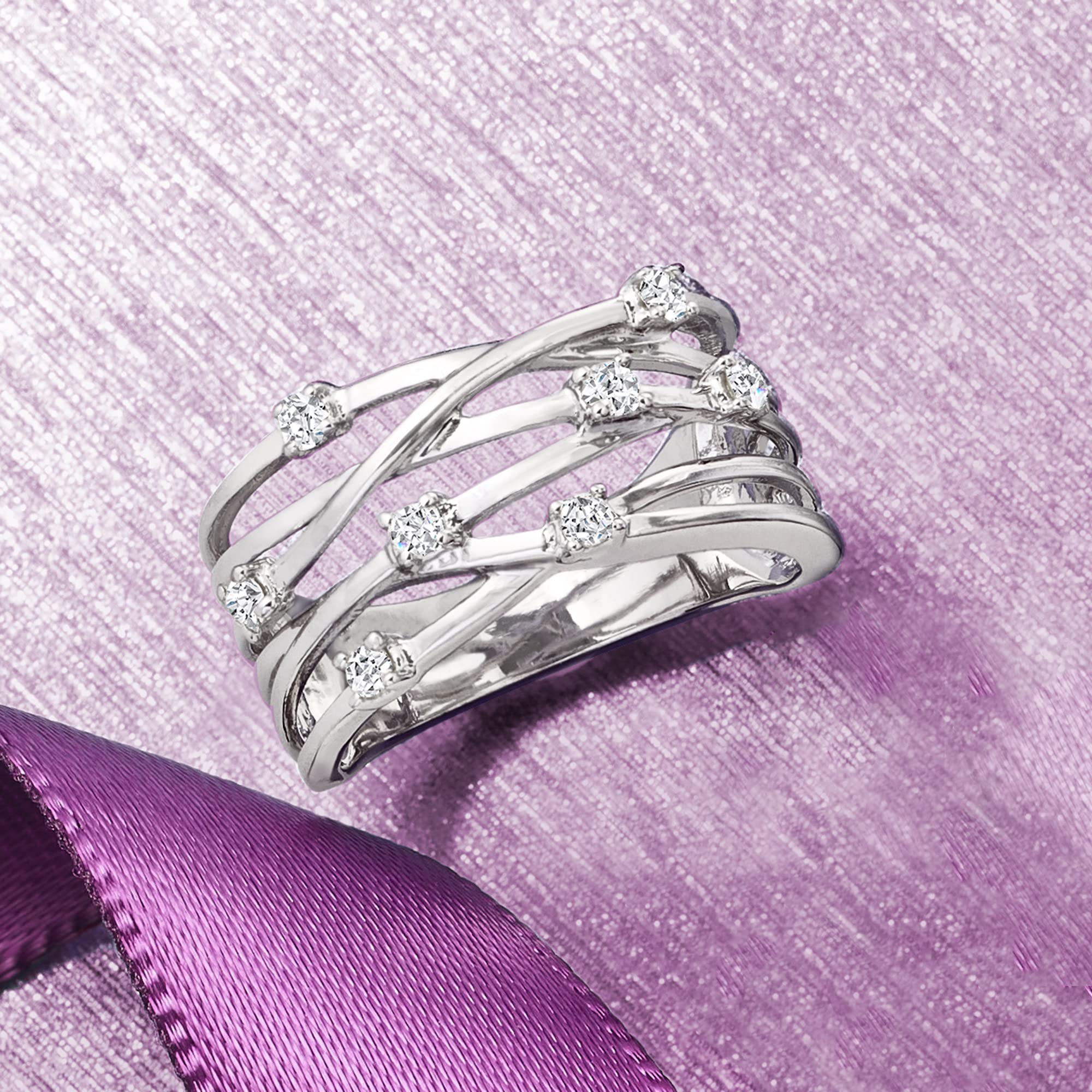 Ross-Simons 0.25 ct. t.w. Diamond Highway Ring in Sterling Silver. Size 6