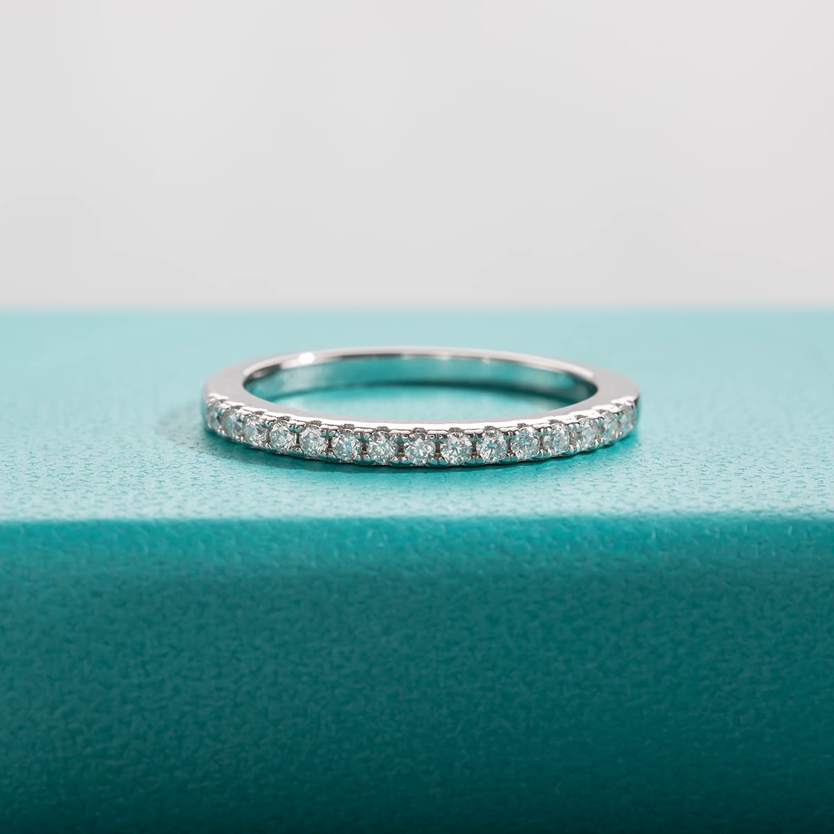 Raivari Moissanite Half Eternity Band Ring, D Color VVS1 Lab Created Diamond 14K Gold Plated Stackable Wedding Band for Women with USA Certificate, Size 6