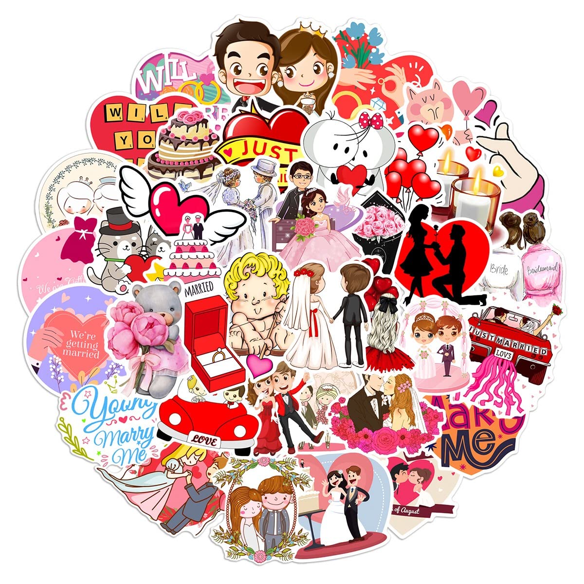 Wedding Stickers 50 Pieces Romantic Valentine's Day Stickers Proposal Stickers Laptop Water Bottle Scrapbook Guitar Greeting Cards Gift Box Waterproof Vinyl Decals