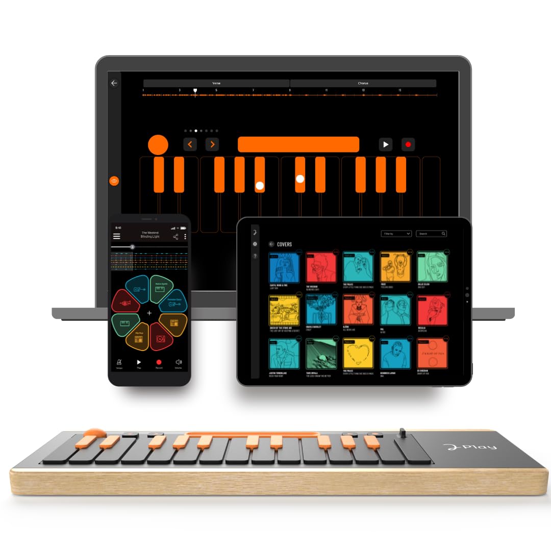 Piano Pad Accessory for J-Play MIDI Controller - 25 Keys and Effect Zone, Dedicated Musical App Included, Plug & Play Music Instrument Fire Edition