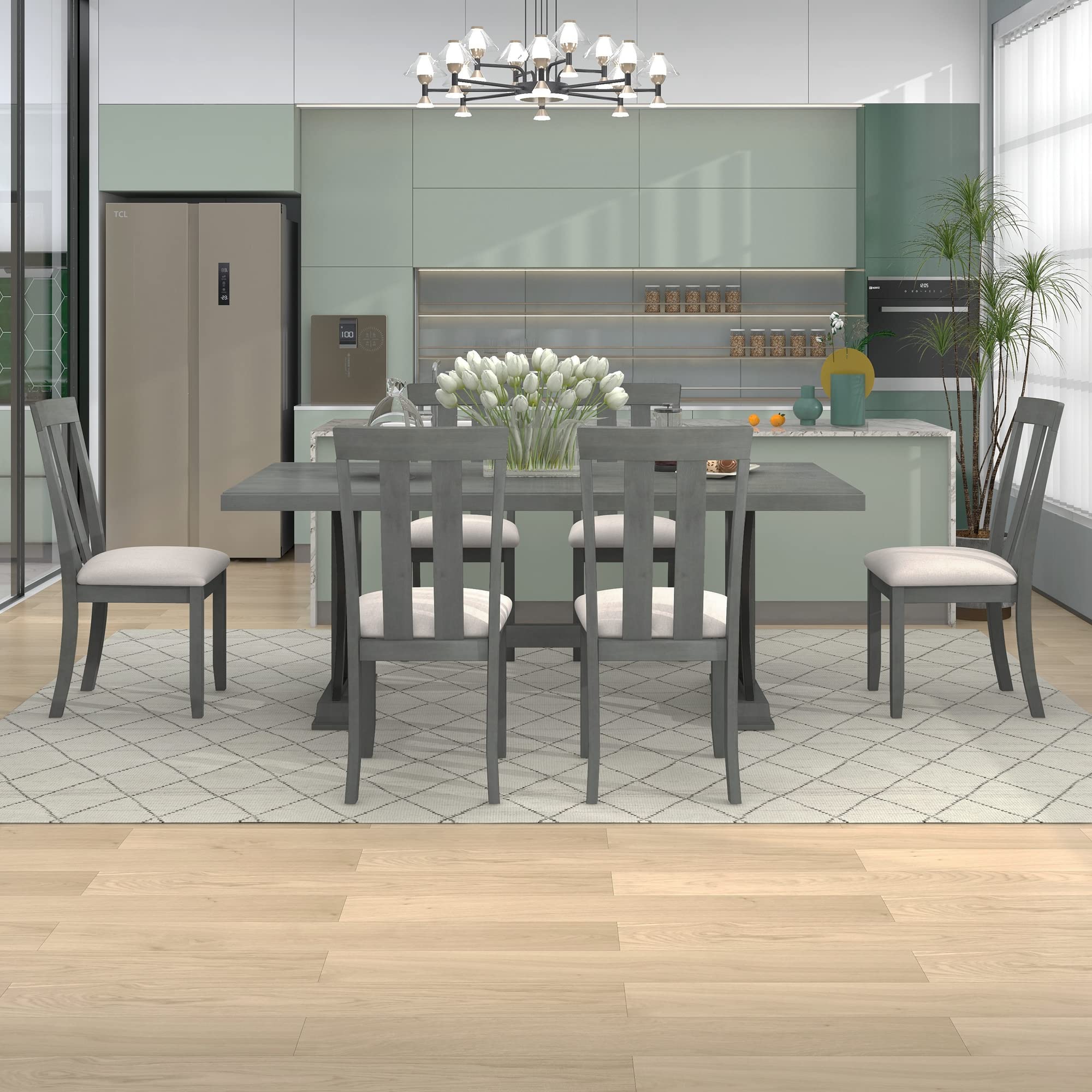 Merax Dining Chairs, Soft Fabric Dining Chairs Set of 4, Dining Room Chairs with Seat Cushions and Curved Back (Gray, Set of 4)