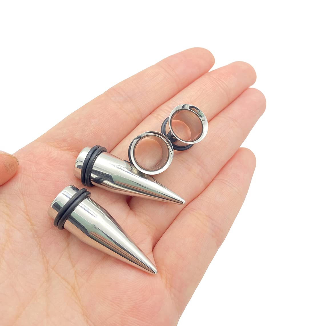 Pair of 7/16" 11mm Stainless Steel Black Tapers and Tunnels Ear Stretching Kit Gauges