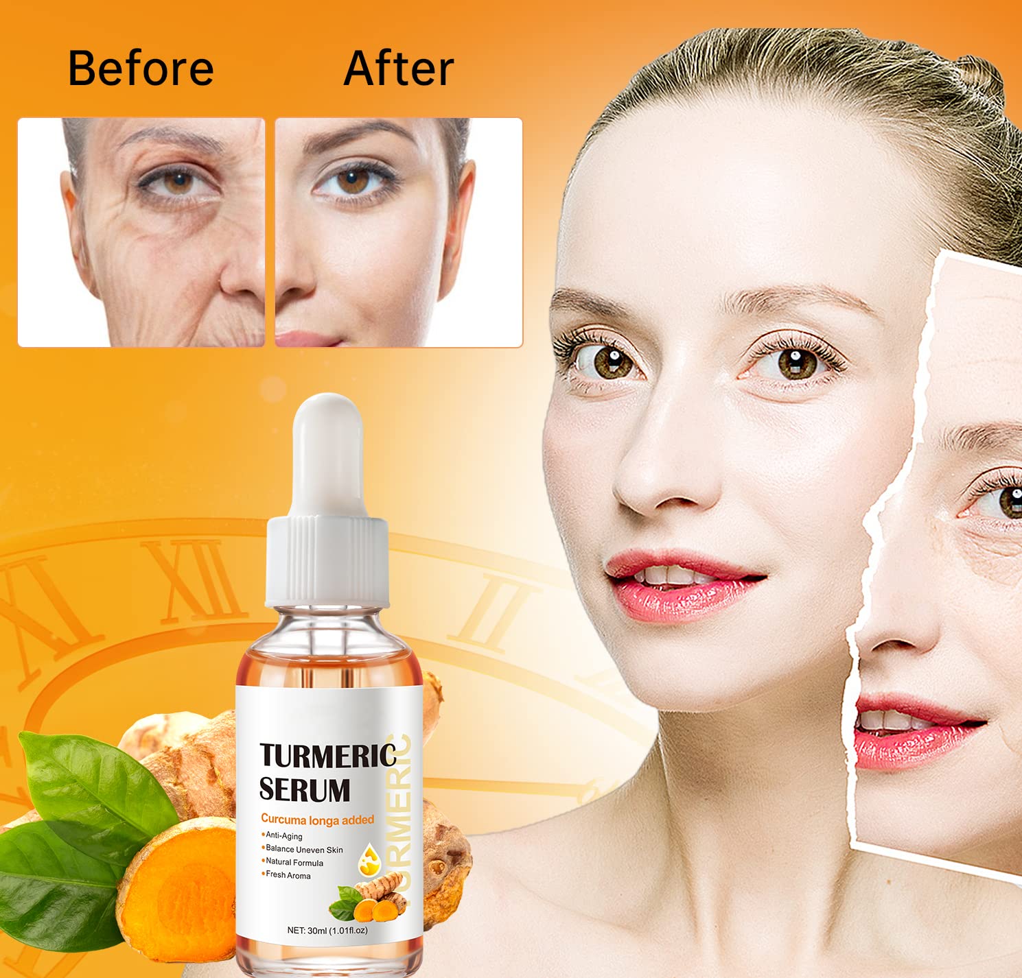 Turmeric Dark Spot Corrector Serum,Turmeric Serum for Dark Spot,Turmeric Oil for Acne,Dark Spots, Hyperpigmentation,Smooth Skin,Fine Lines and Wrinkles(1PCS(30ml))