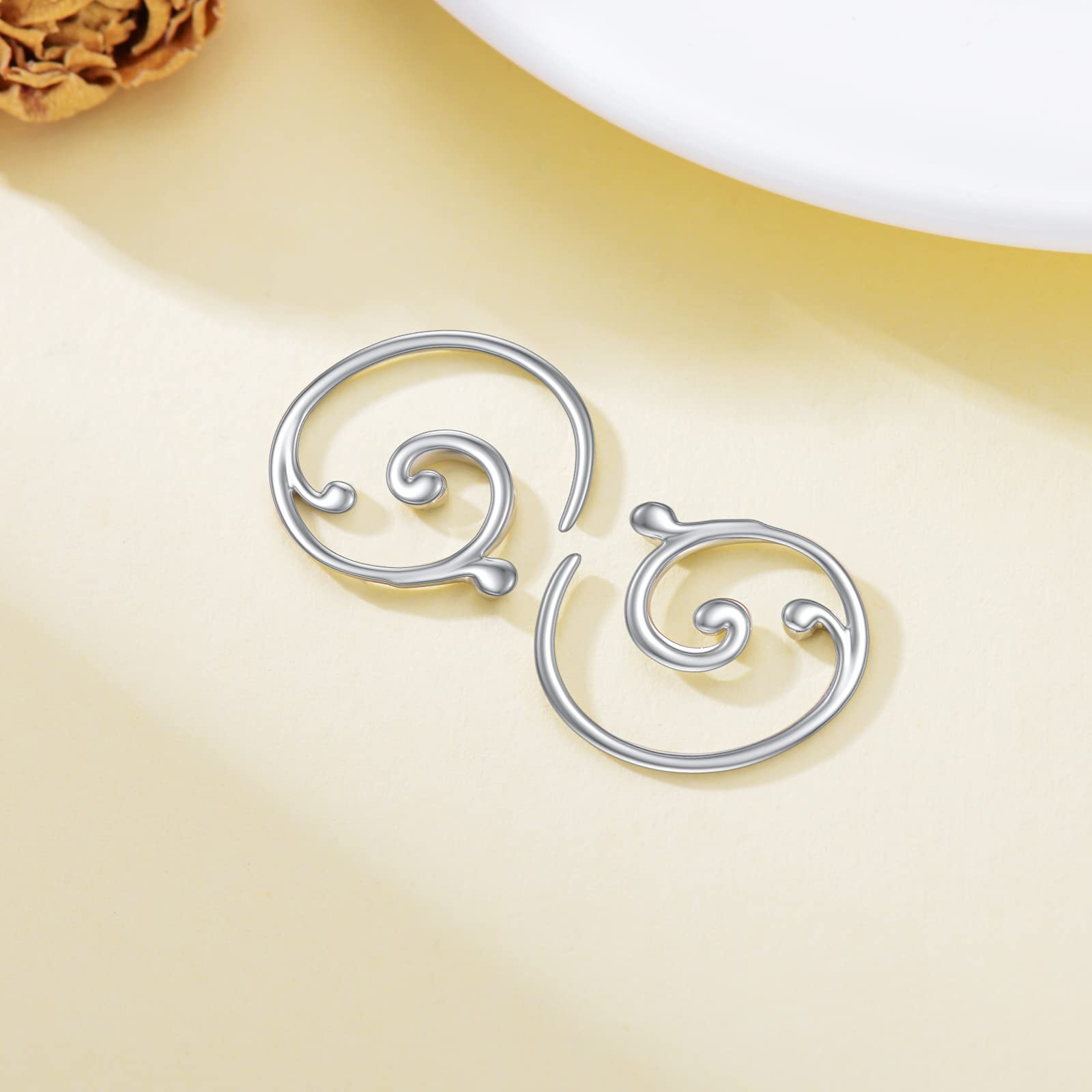 RMREWY Wave 925 Sterling Silver Pull Through Hoop Earrings for Women
