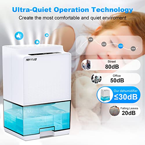 Terrug 320 Sq. Ft Dehumidifier 1000ml 35oz Portable Ultra-Quiet Effective Dehumidifiers with Auto-Off, Colorful Night Lights and Defrost Function for Room (up to 320 Sq. Ft), Closet, Bedroom, Cabinet and Bathroom