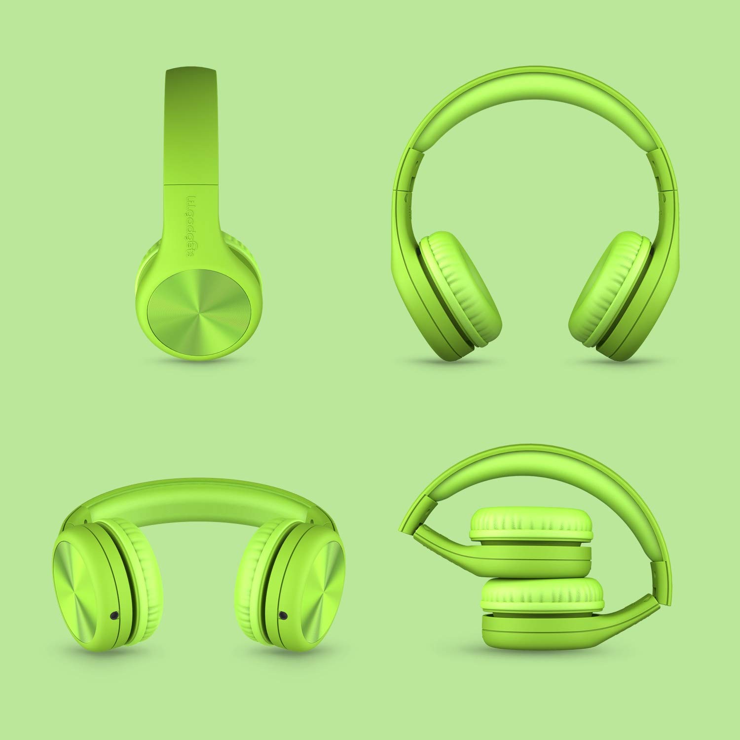LilGadgets Connect+ Pro Kids Headphones with Mic and Cord, SharePort Technology, Over-Ear Foldable Headset, Volume Limit 93db, Wired Inline 3.5mm Jack for School- Green