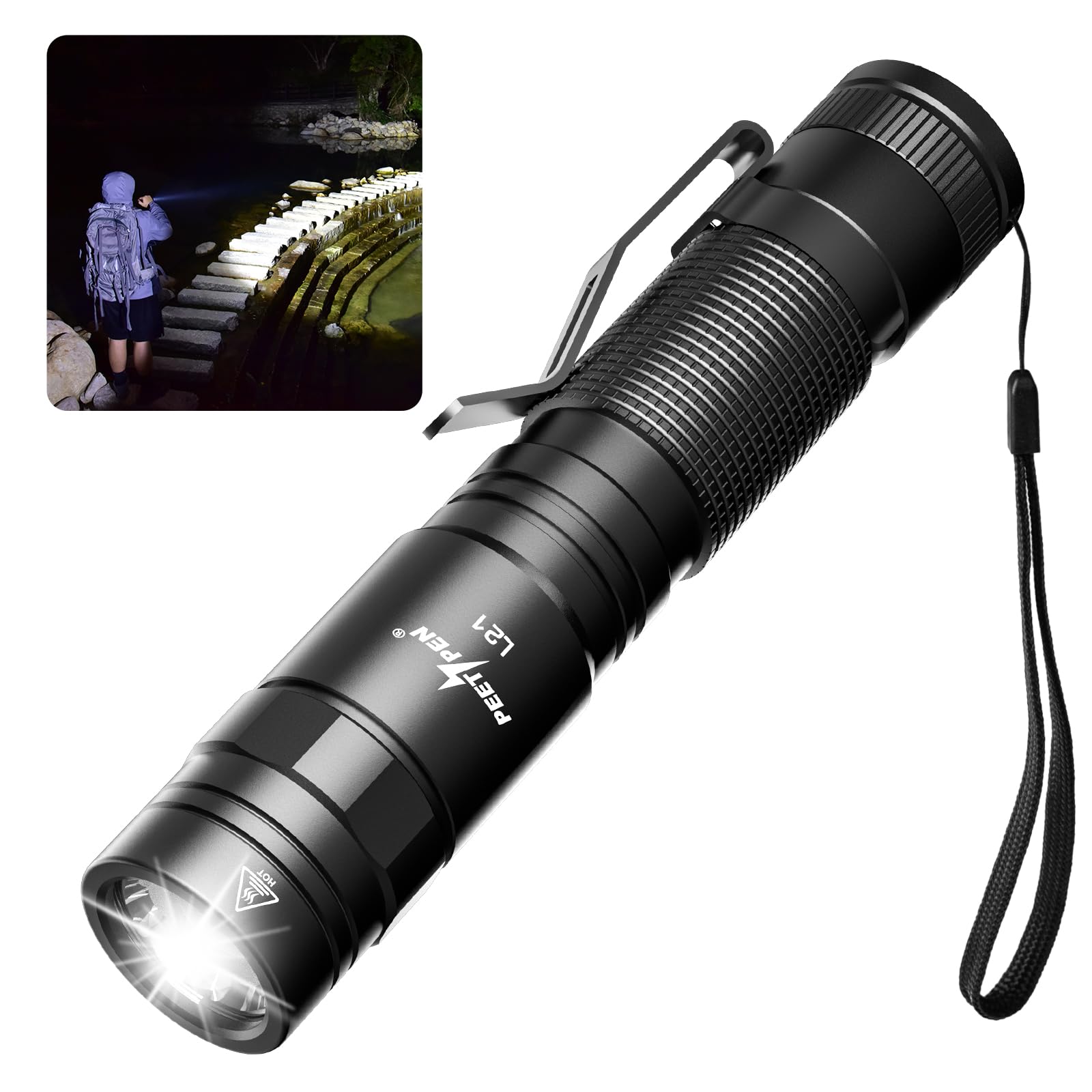 PEETPEN Rechargeable Flashlights,1500 High Lumens Tactical Flashlights,Pocket-Sized EDC FlashLight,Small LED Flash Light for Emergency,Rescue,Camping