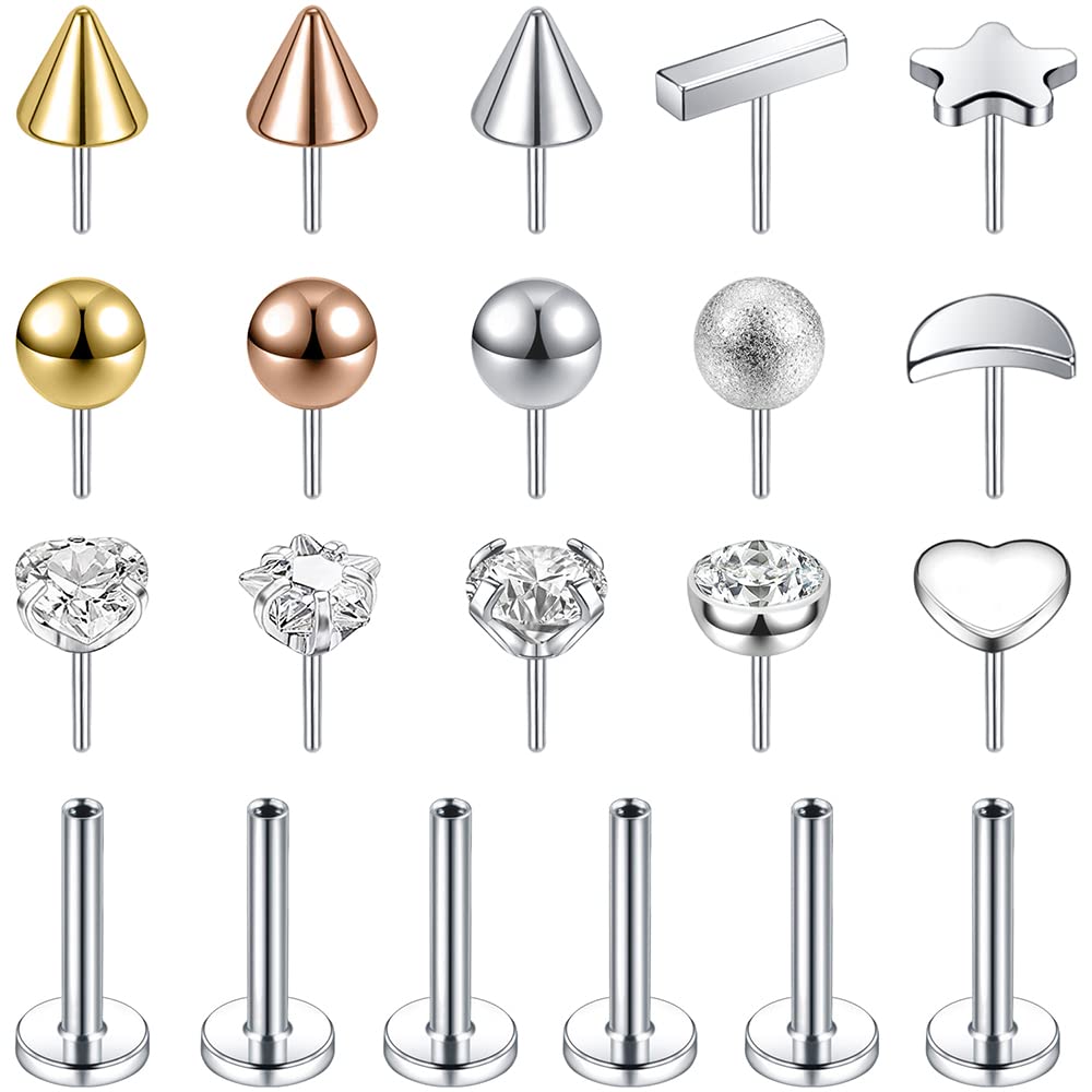 PunkTracker 16G DIY Threadless Cartilage Earring CZ Nose Piercings Nose Studs Surgical Steel Earrings Tragus Helix Conch Medusa Piercing Jewelry Lip Rings Labret Studs