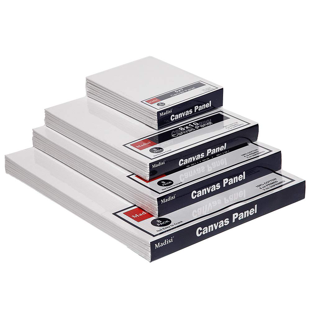 Madisi Painting Canvas Panels Multi Pack, 5x7, 8x10, 9x12, 11x14(8 of Each), 32 Pack