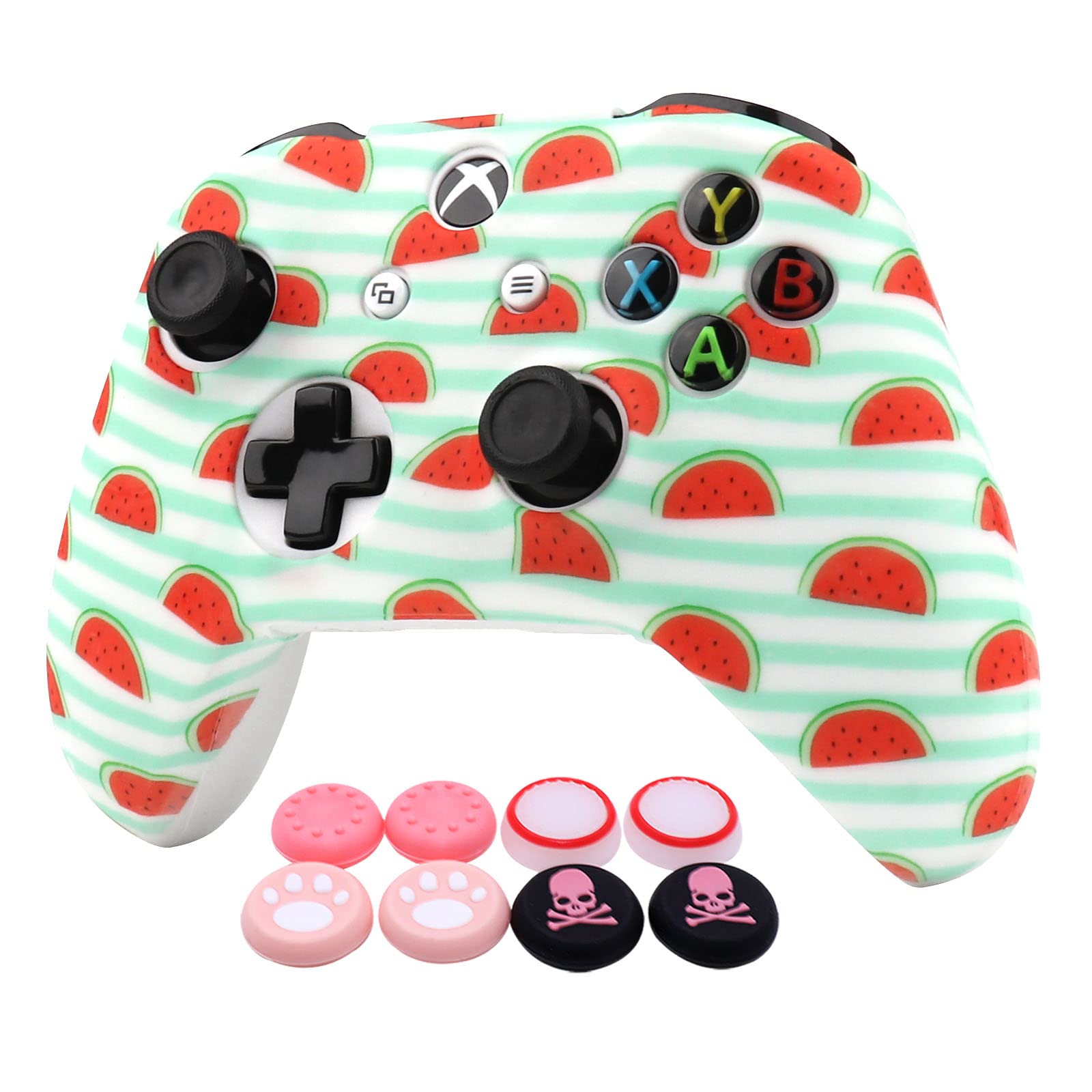 RALAN Fruit Controller Skin for Xbox One, Anti-Slip Silicone Controller Cover Protector Case Compatible for Xbox 1 Wireless/Wired Gamepad Joystick with 8 Cute Thumb Grips Caps