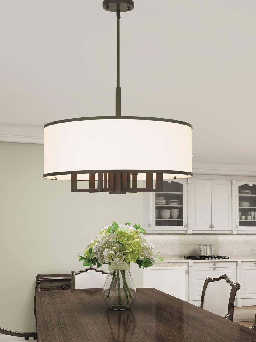 Livex Lighting Fabric Shade 7 Light Bronze Pendant Chandelier