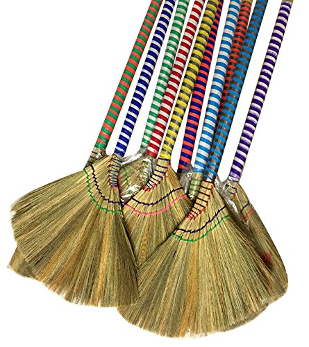 掃把 Anti-Static Choi Bong Co Vietnam Hand Made Straw Soft Broom Colored Handle 12" Head Width, 40" Overall Length 3-PC