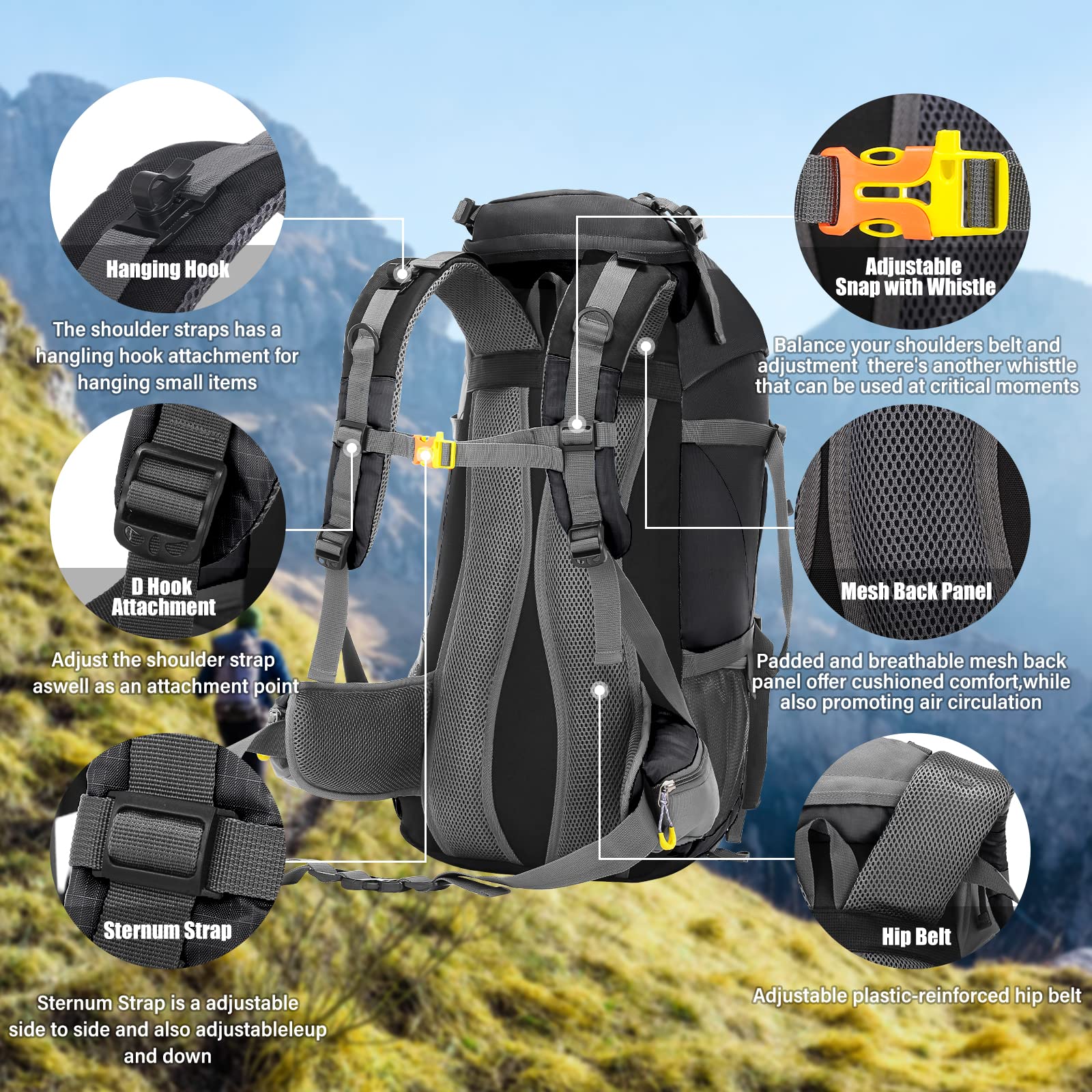 Lixada Men's Hiking, 50L-Black, L