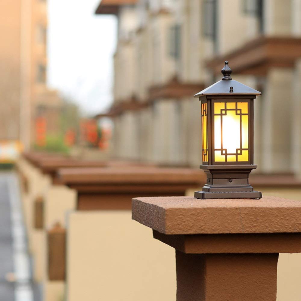 Mrdsre Retro Pillar Lamp Chinese Outdoor Waterproof Courtyard Patio Gate Post Light Creative Wall Home Landscape Garden Outdoor Villa Stigma Lamp Orange Frosted Glass Lampshade
