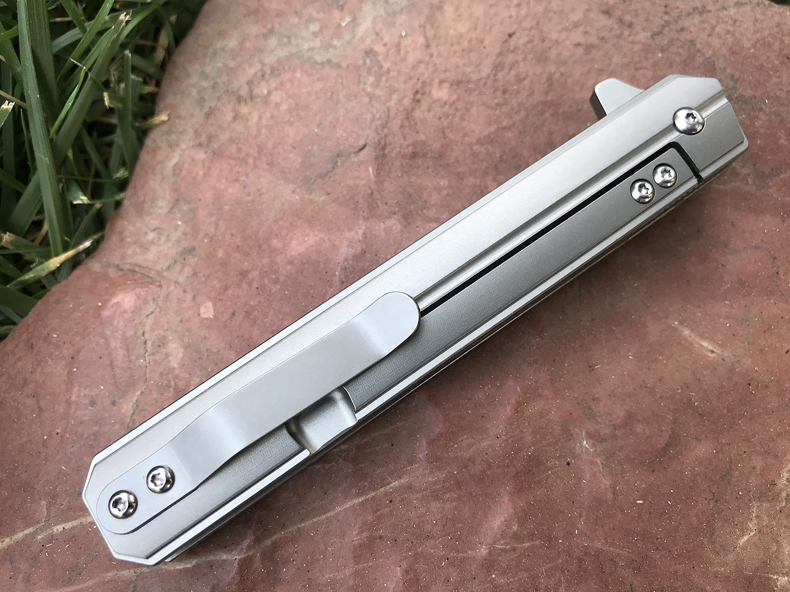TACTICAL GEARZ Premium Titanium EDC Pocket Knife! Solid Tc4 Titanium Handle! D2 Steel Tanto Blade! Includes Sheath! Seren (Platinum)