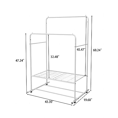 Xshelley Garment Rack Freestanding Clothing Rack Hanger Double Pole Multi-functional Bedroom Clothing Rack, Heavy Duty Metal Clothing Garment Rack with Shelves (White)