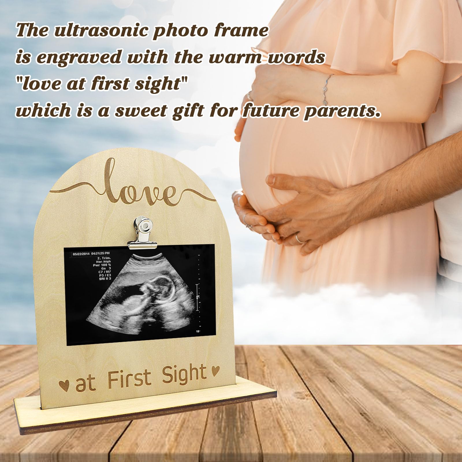 Sonogram Picture Frame, Keepsake Baby Ultrasound Frame,Love at First Sight,String Art Slat Wood Photo Frame,Pregnancy Announcements Gender Reveal Gifts for Expectant Parents, Grandparents (Love 2)