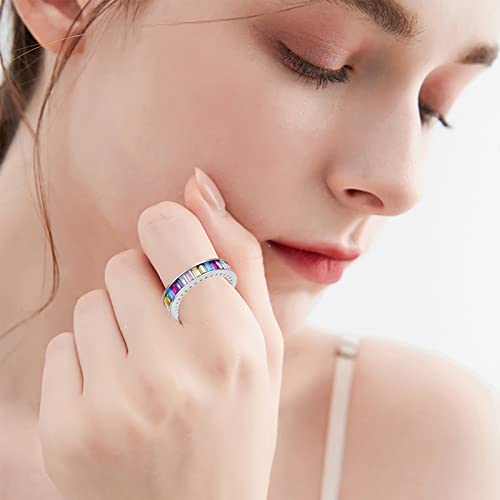 SLIACETE Chakra Ring 925 Sterling Silver 7 Chakras Ring Rainbow Colorful Healing Jewelry Gifts for Women Size 6