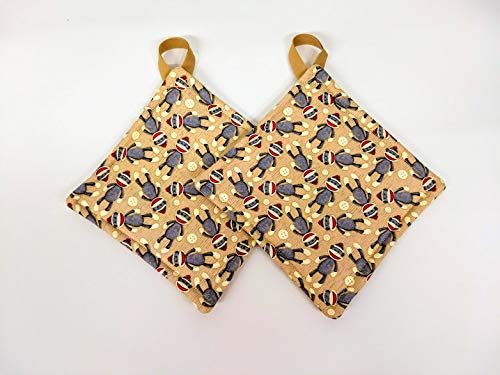 Potholder set in a Sock Monkey Fabric Pattern by Sewuseful studios LLC
