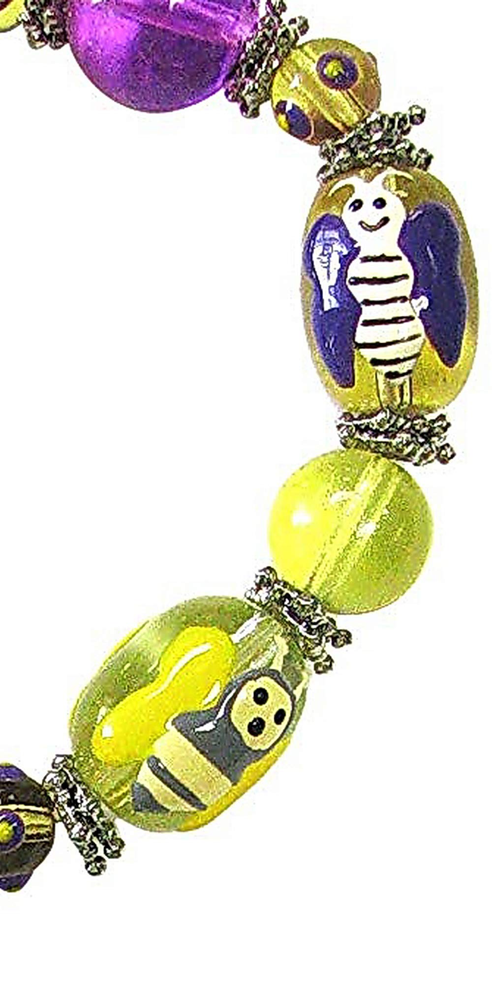 Linpeng GBP-062/070 2-Piece Fiona Hand Painted Moon Star Planet and Bees Glass Beads Stretch Bracelets