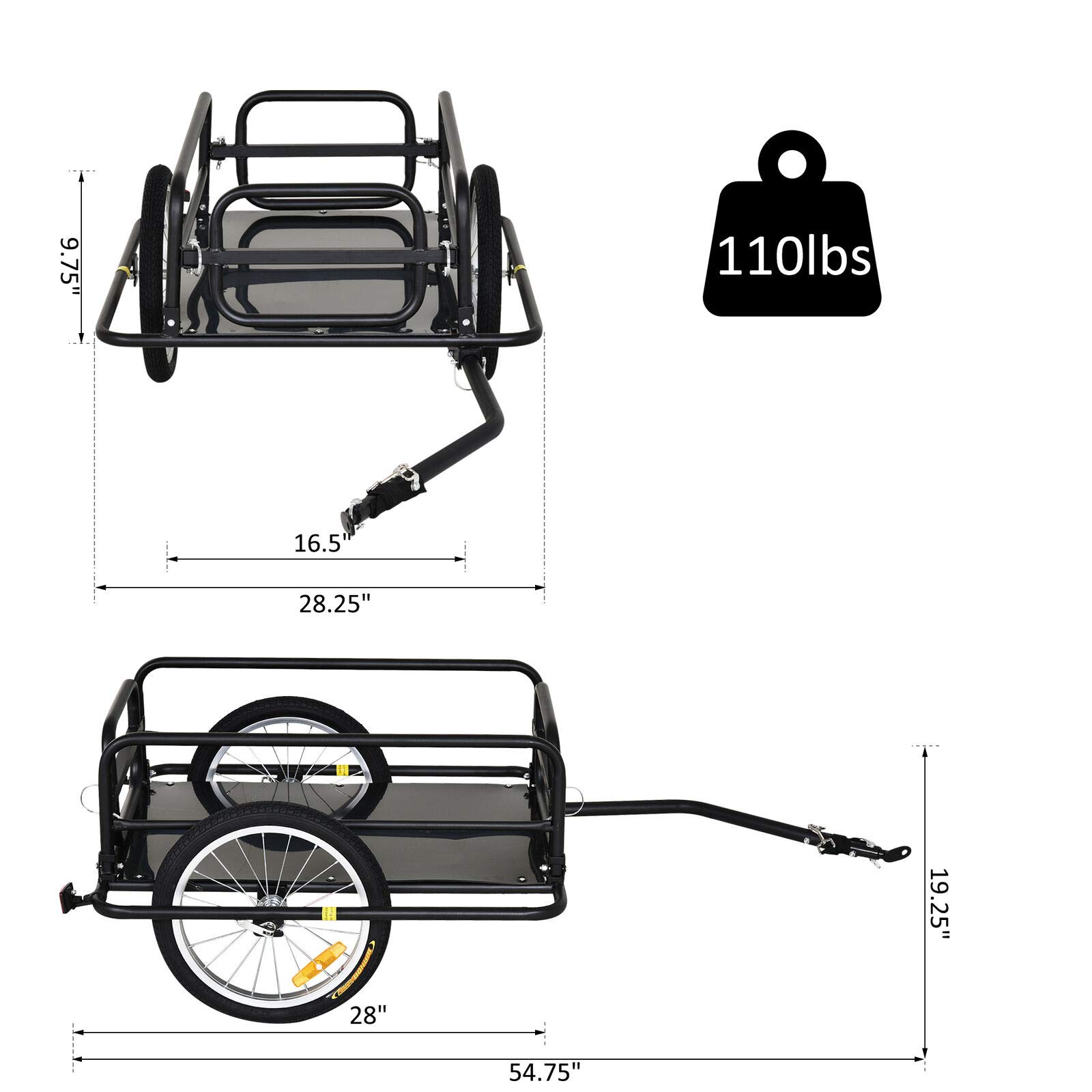 Newest Model Cargo Trailer Bike Basket Storage Travel Luggage Walking Camping Wanderer Cart Carrier 2 Wheel, Shopping Rack Bicycle Rear