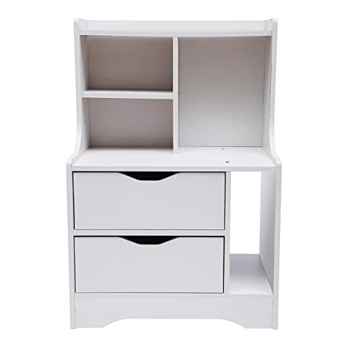 XUANIIIL White Nightstand, Mid-Centry Modern Bedside End Table with 2 Drawers, Easy Assembly Wood Sofa Side Table Storage Cabinet for Living Room, Bedroom