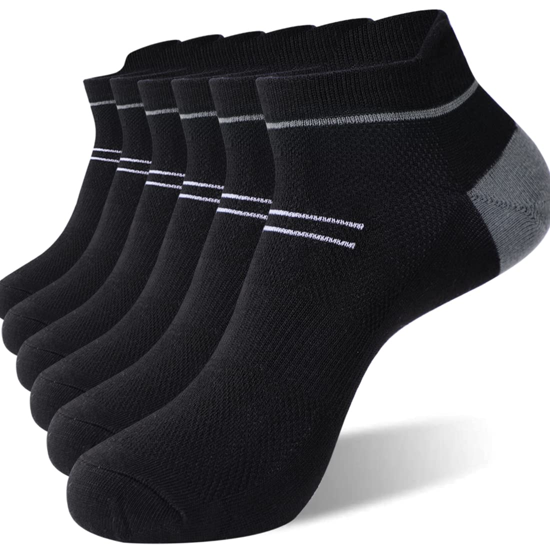 pureluca No Show Ankle Socks Low Cut Socks for Men&Women, Non Slip, 6 Pairs Black