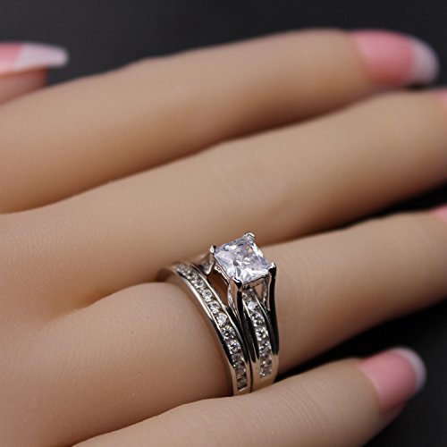 MABELLA Wedding Ring Sets Couples Rings Women's Size 10 Sterling Silver Princess Cubic Zirconia Men’s Size 12 Stainless Steel Bands