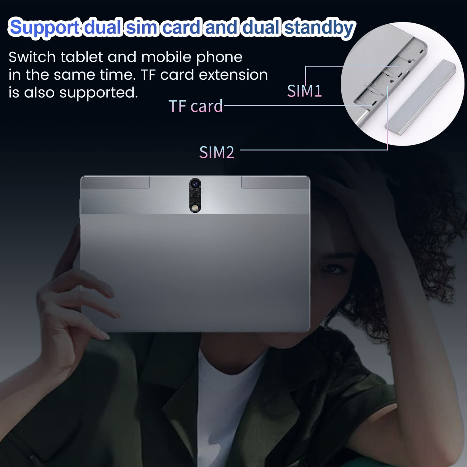 VINGVO 10.1in Tablet, HD Tablet 8MP Front 20MP Rear for Android8.1 for Drawing (US Plug)