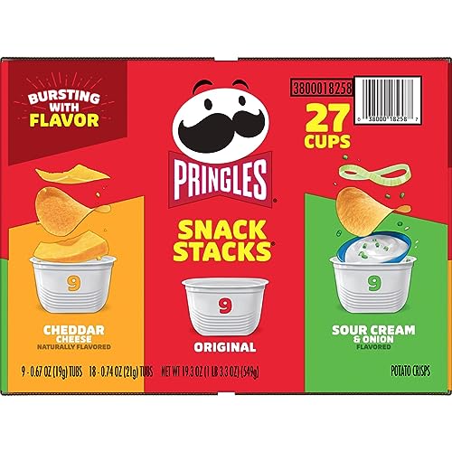 Pringles Potato Crisps Chips, Lunch Snacks, On-the-Go Snacks, Snack Stacks, Variety Pack, 19.3oz Box (27 Cups)โโ