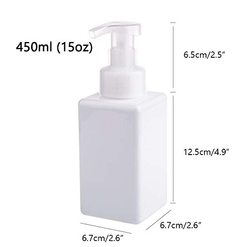 UUJOLY Foaming Soap Dispenser, 15oz Refillable Pump Bottle Plastic for Liquid Soap, Shampoo, Body Wash, White, 3 Pcs and 2 Sticker