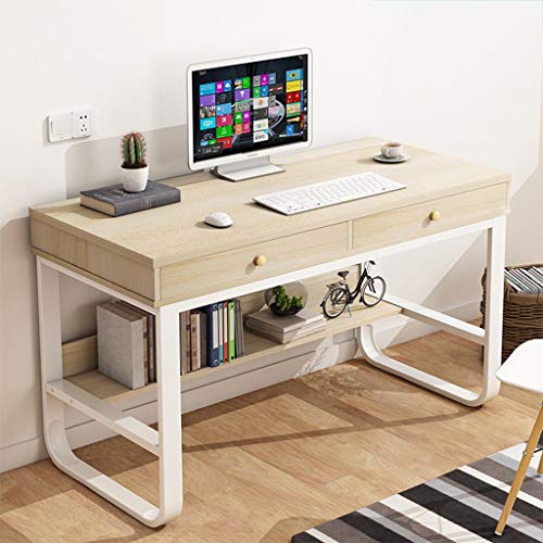 Multi-Layer Storage Frame Computer Desk Pullout Keyboard Tray Desk with Drawers and Bookshelf Home Desk Student Writing Laptop Desk Office Desk White/Black/Yellow (White)