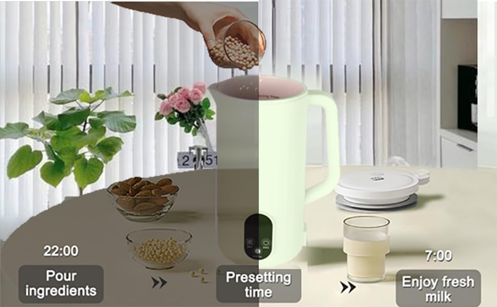 LMFUEN 800ML/27oz Stainless Steel Soy Milk Maker, Multifunctional Food Blender, Automatic Cleaning, Easy to Operate, Non-stick Pan, Large Capacity