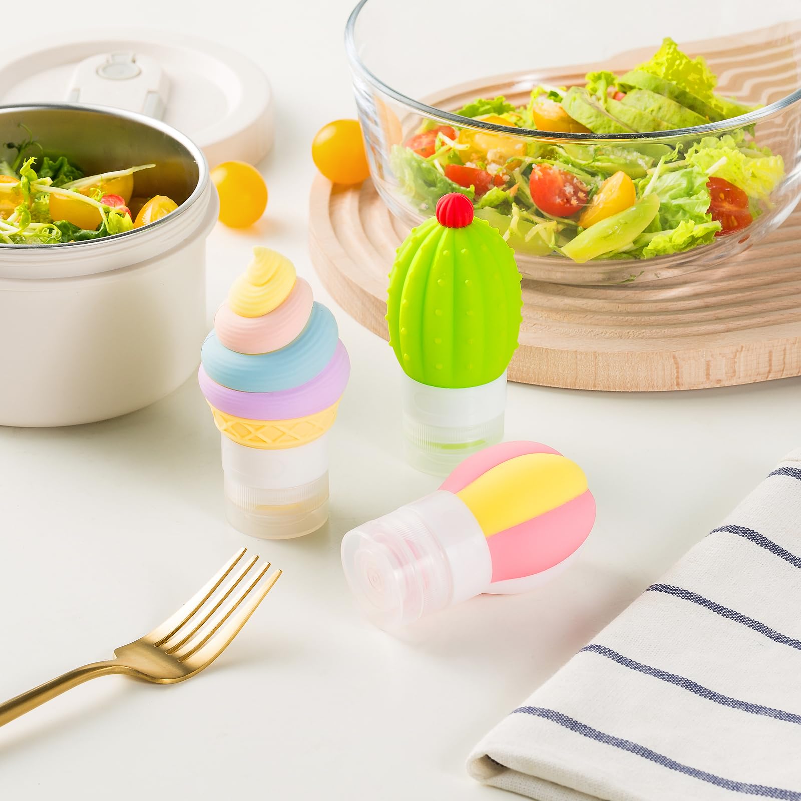 Qiuhome Cute Salad Dressing Container to Go Mini Ketchup Bottle Kids Portable Condiment Bottle for Lunch, 2 oz (Ice Cream Cone)