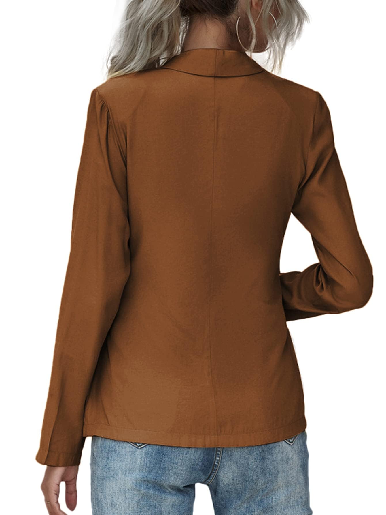 LYANER Women's V Neck Blazer Jacket Self Tie Knot Long Sleeve Elegant Workwear Blouse Brown Medium