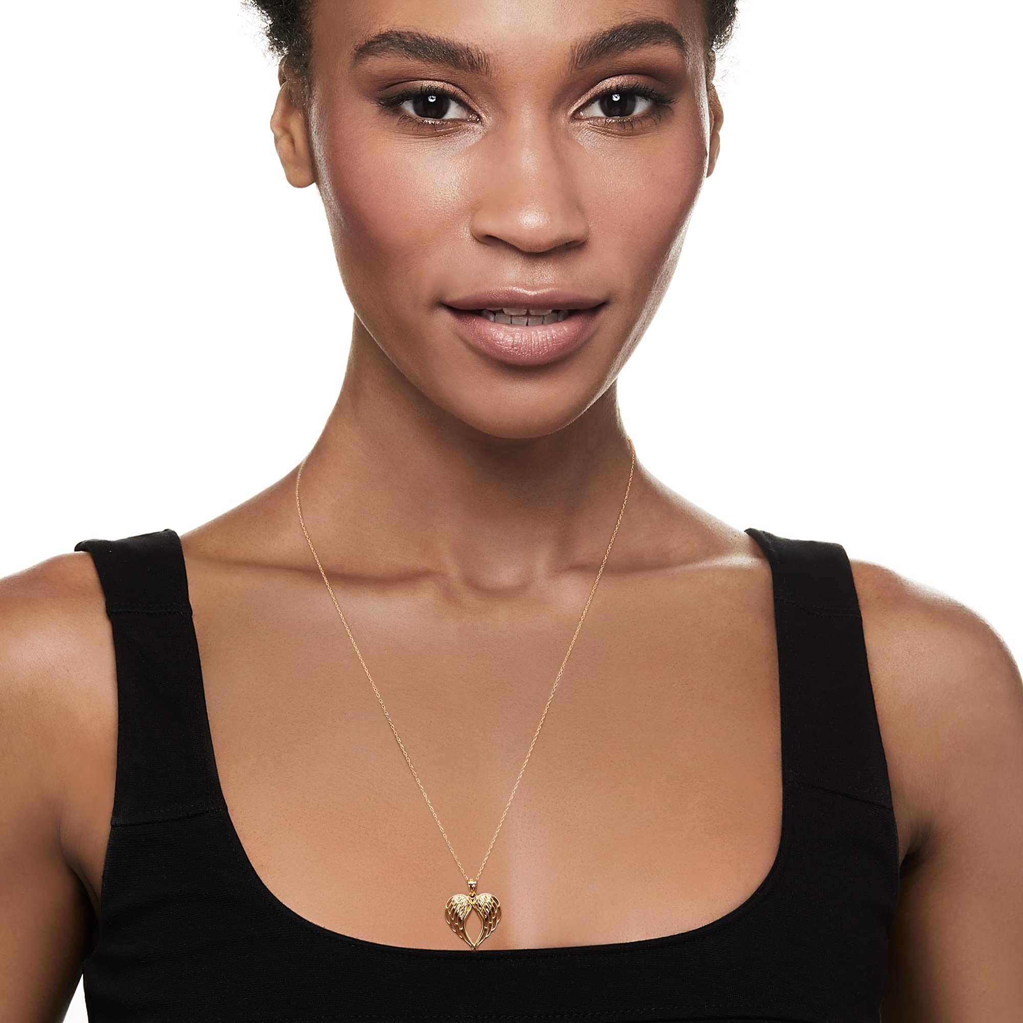 Ross-Simons 14kt Yellow Gold Angel Wings Heart Pendant Necklace. 18 inches