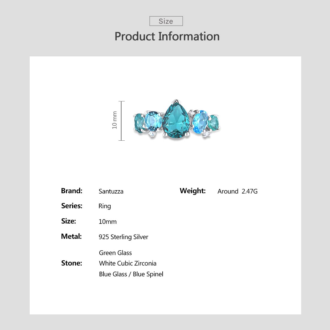 Santuzza 925 Sterling Silver Gemstone Ring Blue Glass Cubic Zirconia Statement Ring for Women (8)