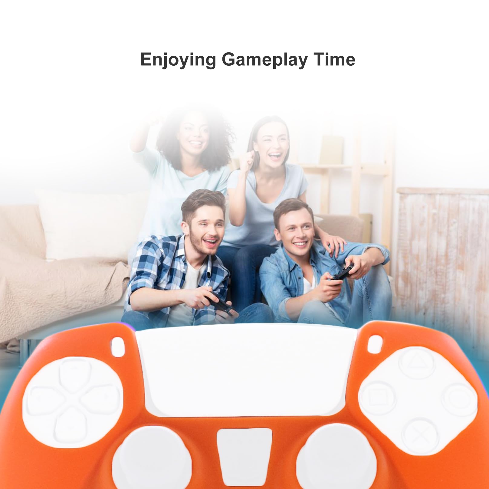 Pandaren PS5 Controller Skin, Silicone Soft PS5 Controller Cover for Sony Controller Sweat-Proof Anti-Slip Silicone Grips Hand Grip with 8pcs FPS Pro Thumbsticks Cap Protector(Orange)