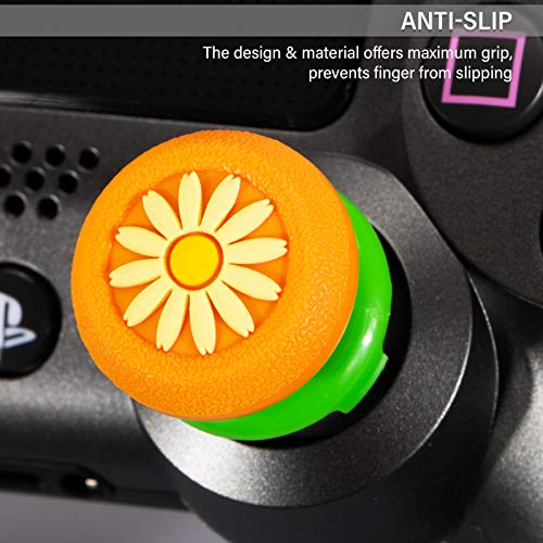 Playrealm FPS Thumbstick Extender & 3D Texture Rubber Silicone Grip Cover 2 Sets for PS5 Dualsenese & PS4 Controller (Daisy Orange)